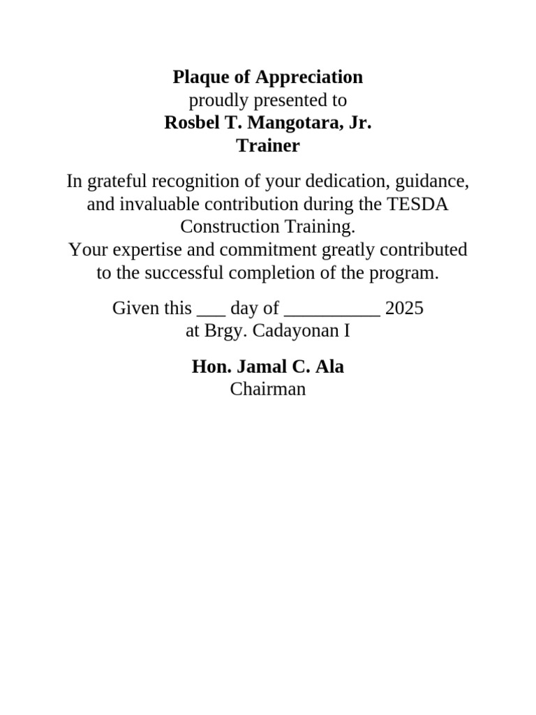 Plaque of Appreciation | PDF
