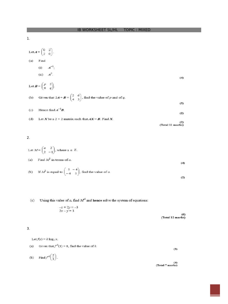 Ib Worksheet SL | PDF