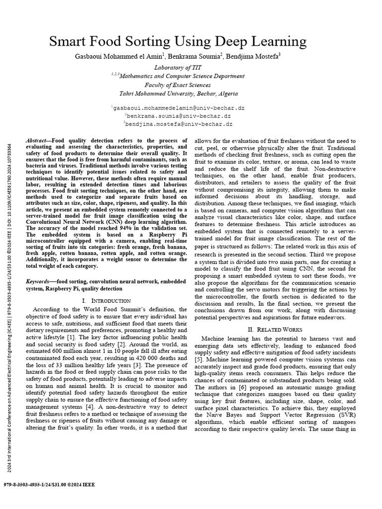 Smart Deep Learning Food Sorting System | PDF | Support Vector Machine ...