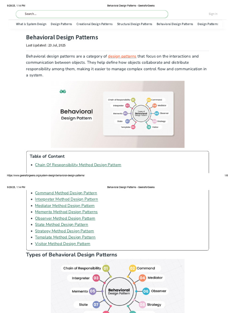 Behavioral Design Patterns - GeeksforGeeks | PDF | Method (Computer ...