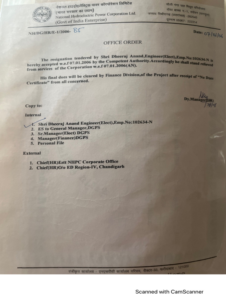 Relieving Letter NHPC | PDF
