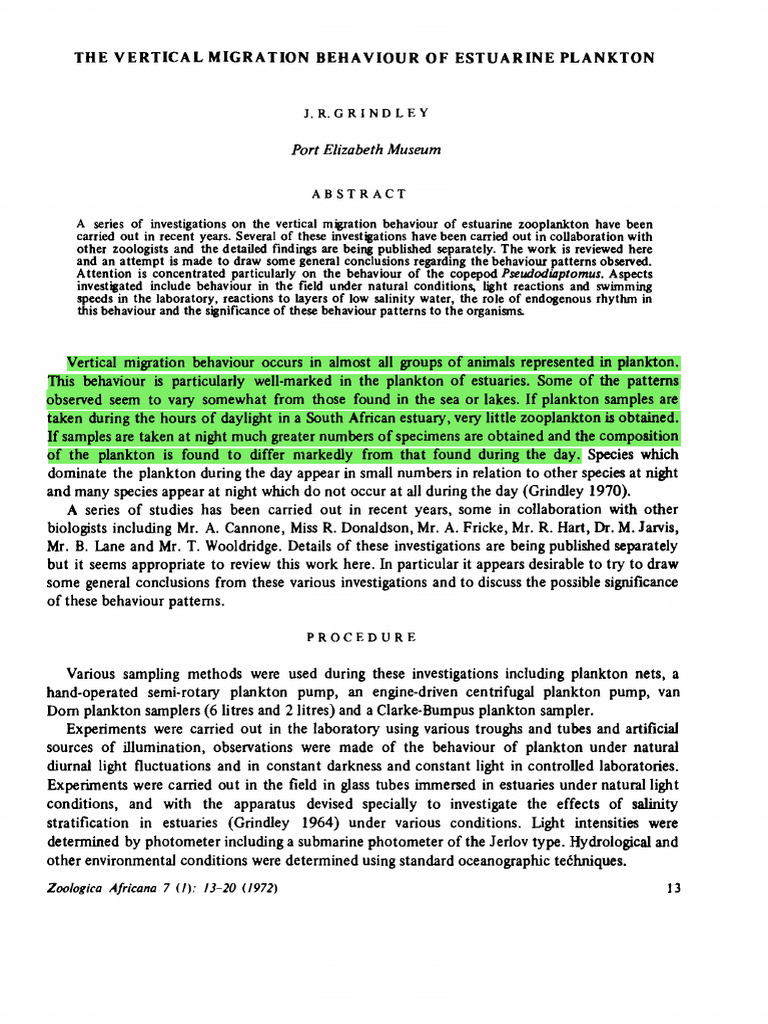 Estuarine Plankton Vertical Migration Study | PDF | Plankton | Tide