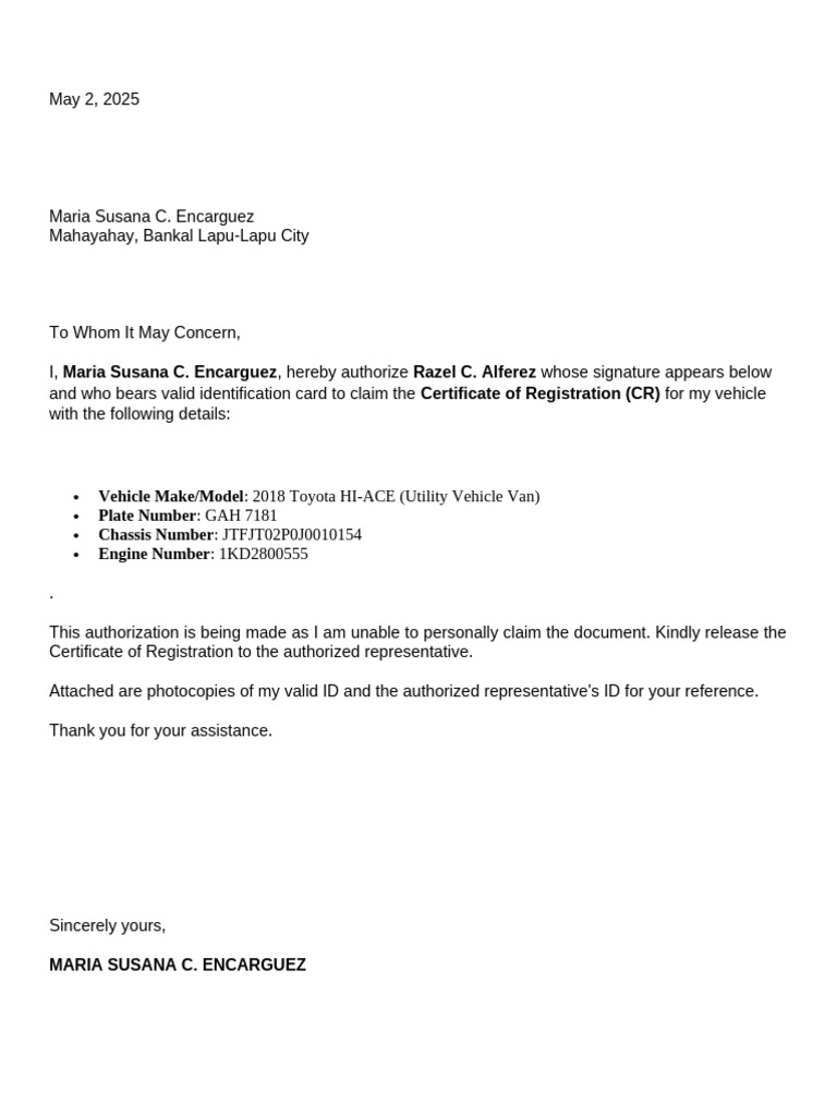 Authorization Letter For Lto | PDF