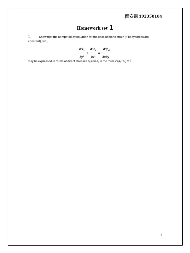 HOMEWORK Set 1 Structural Mechanics | PDF
