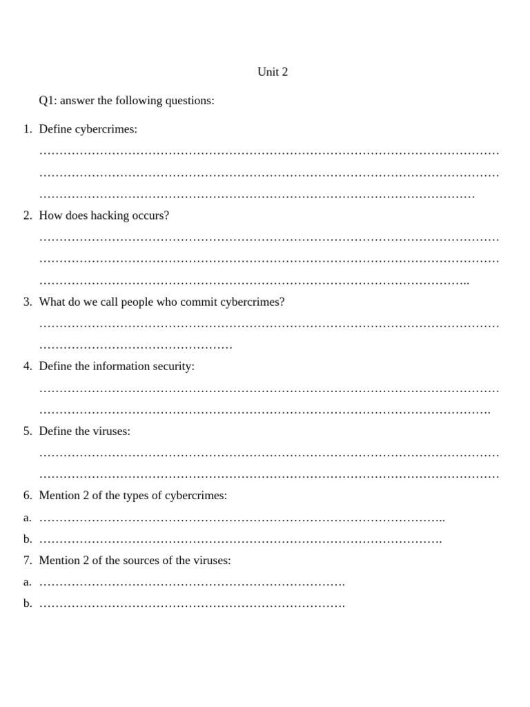 Technology Unit2 Questions | PDF | Cybercrime | Information Security