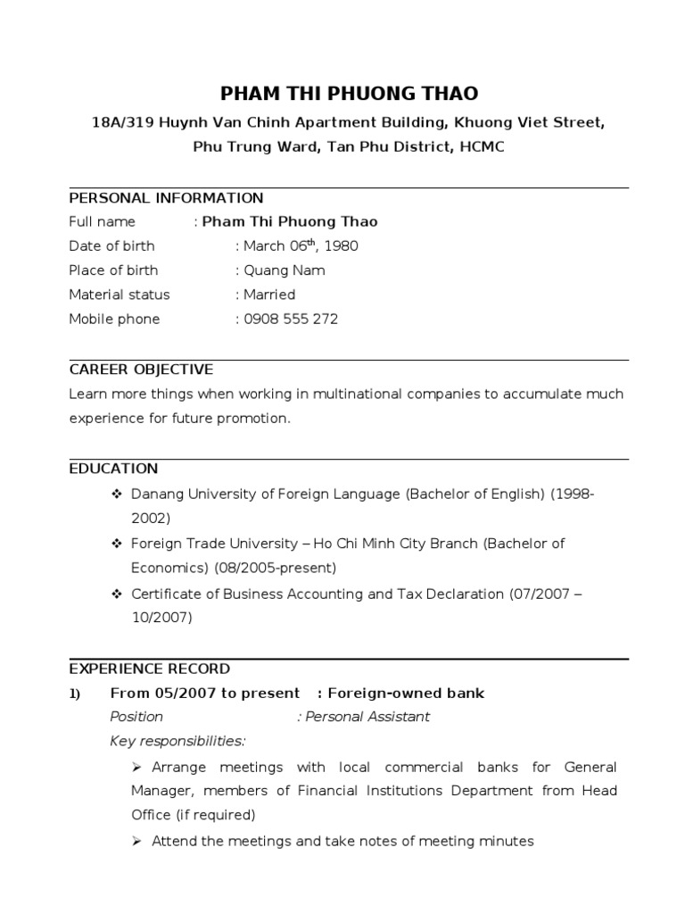 Mau CV Bang Tieng Anh Curriculum Vitae | PDF | Java (Programming Language) | Ho Chi Minh City