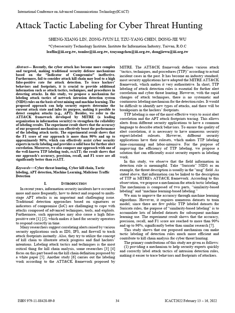 Attack Tactic Labeling for Cybersecurity | PDF | Support Vector Machine ...