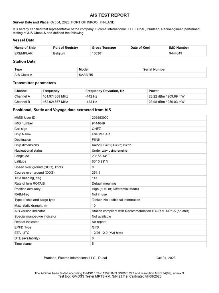 General - Report - AIS - Class A - 205553000 - 2023-10-04 | PDF | Radio ...