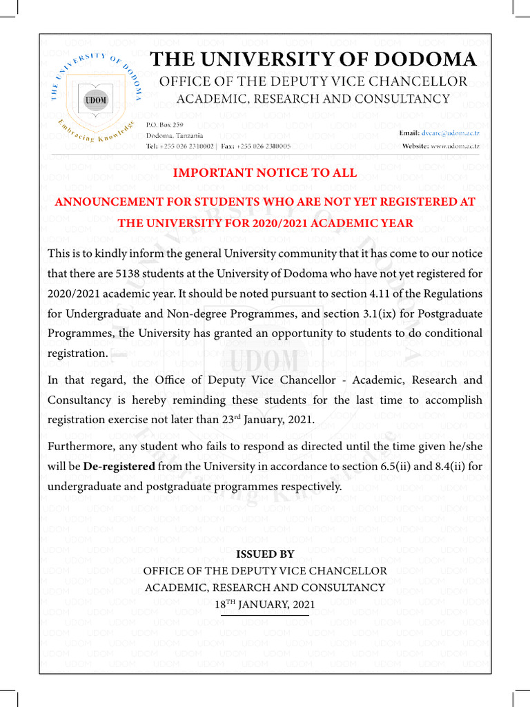 Final Registration Notice for Students | PDF | Higher Education | Academia