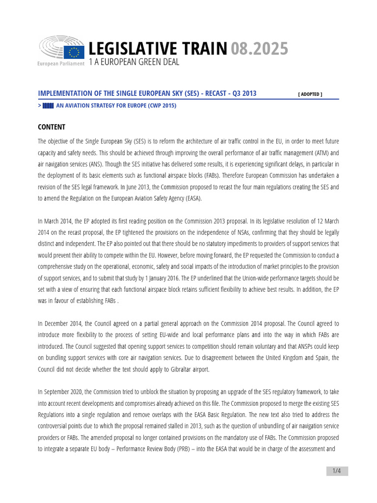 A European Green Dealimplementation of The Single European Sky (Ses ...