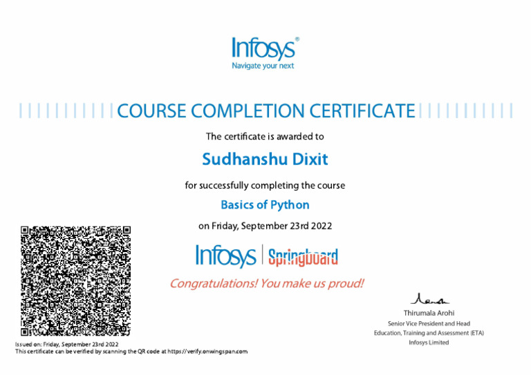 Infy Springboard Certificate | PDF