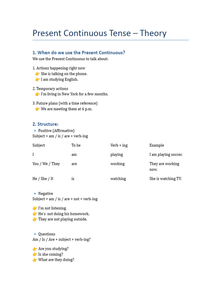 Present Continuous Theory | PDF