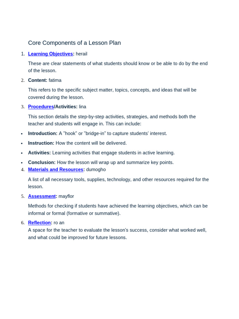 Core Components of A Lesson Plan | PDF
