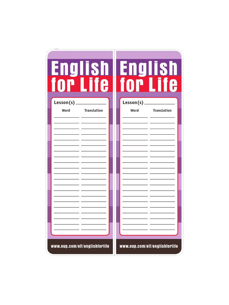 English For Life Bookmark | PDF