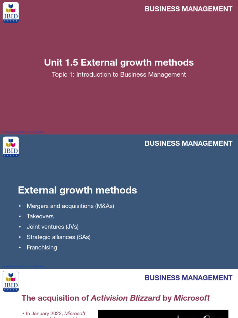 Unit 1.5 External Growth Methods: Business Management | PDF ...