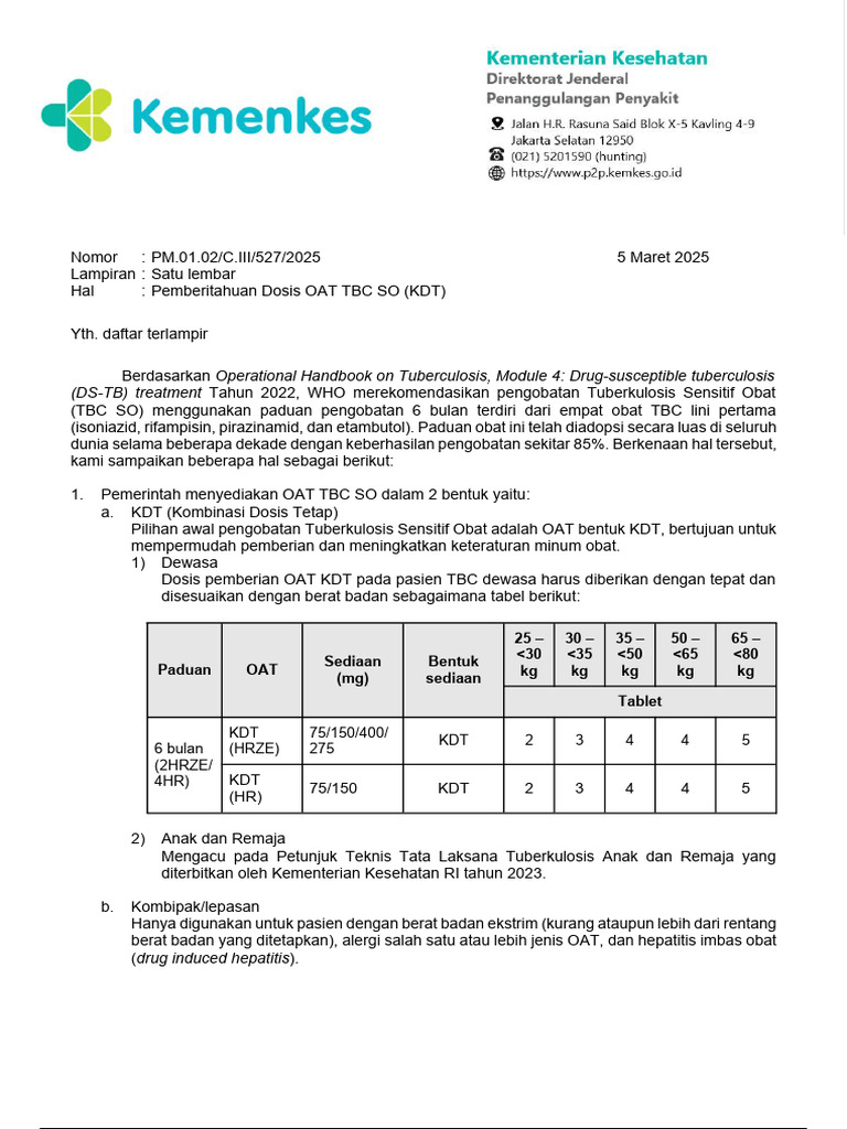 Dosis OAT TBC SO untuk Anak dan Dewasa | PDF
