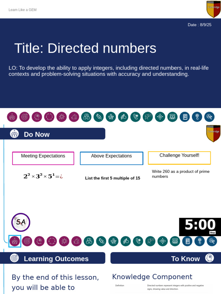 Directed Numbers L1 | PDF | Cognition