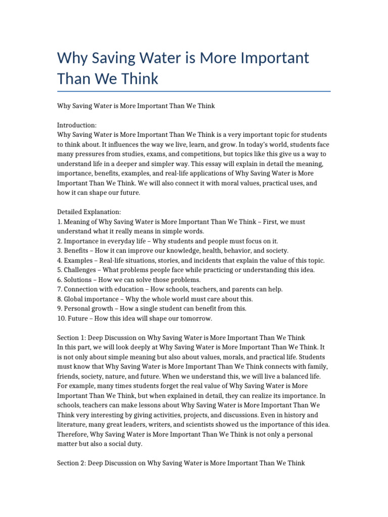 Why Saving Water Is More Important Than We Think | PDF | Knowledge | Essays