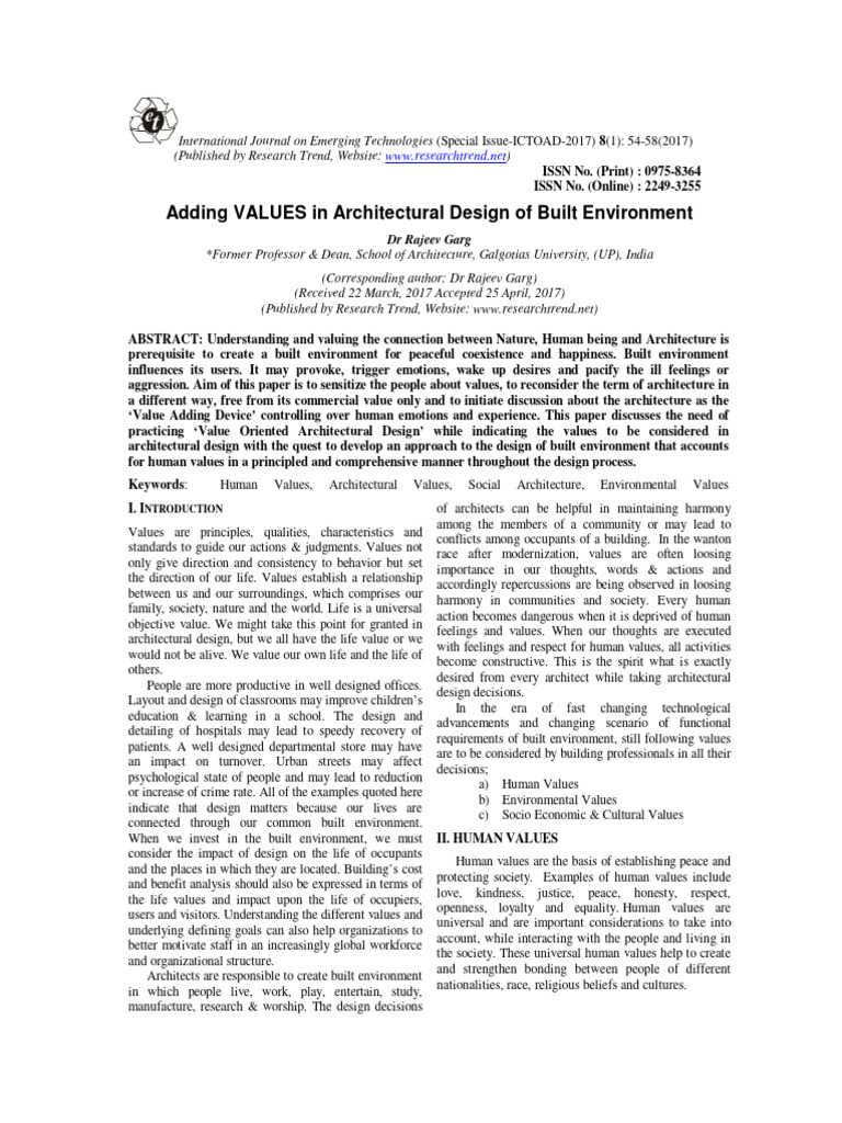 Value-Oriented Architectural Design | PDF | Sustainability | Value (Ethics)