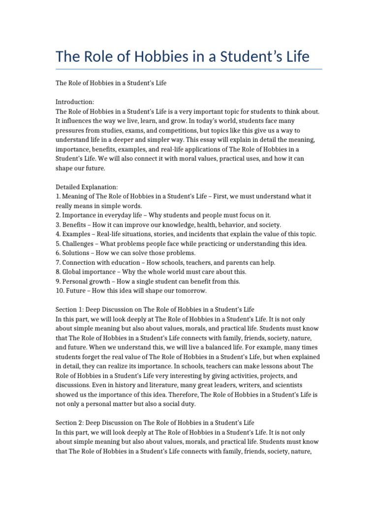 Importance of Hobbies for Students | PDF | Knowledge | Essays