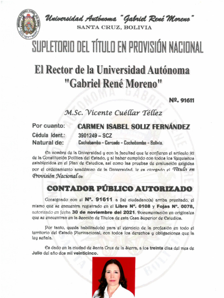 Titulo Provision Nacional de Contador Original | PDF