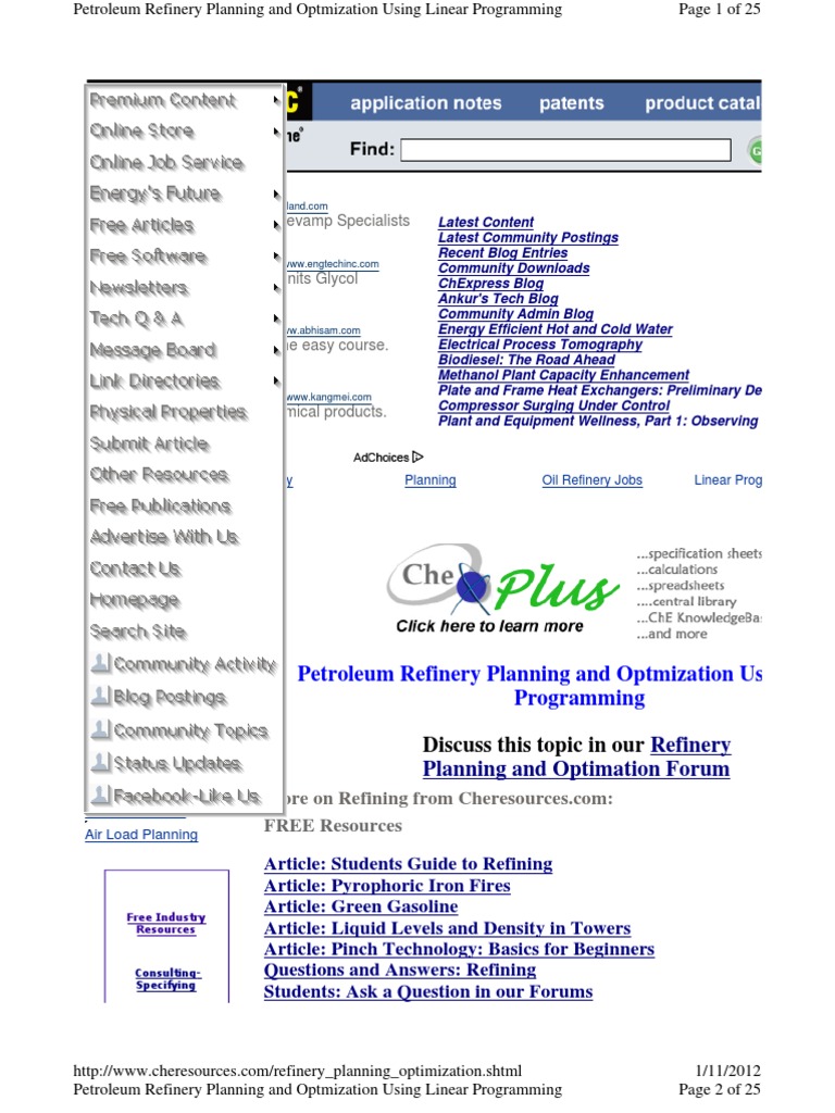 Refinery Planning Optimization | PDF | Oil Refinery | Mathematical ...
