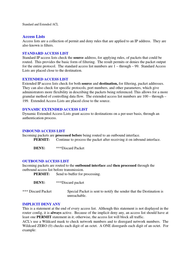 Access Lists | PDF | Ip Address | Router (Computing)