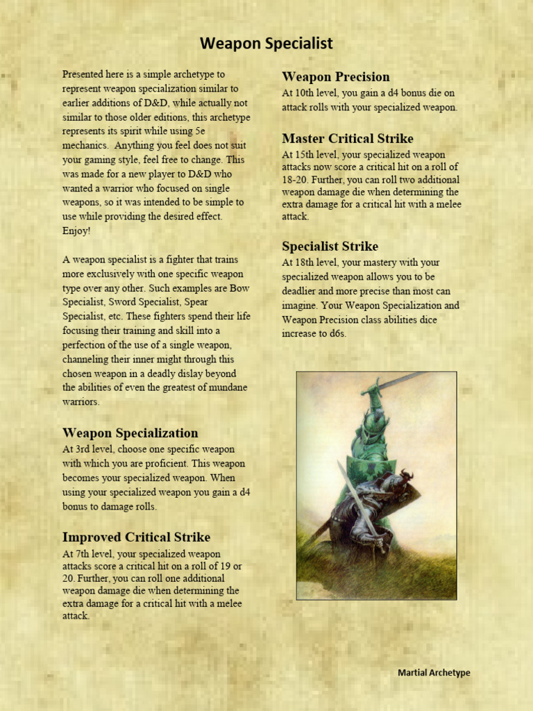 269811-Martial Archetype - Weapon Specialist | PDF | Dungeons & Dragons ...
