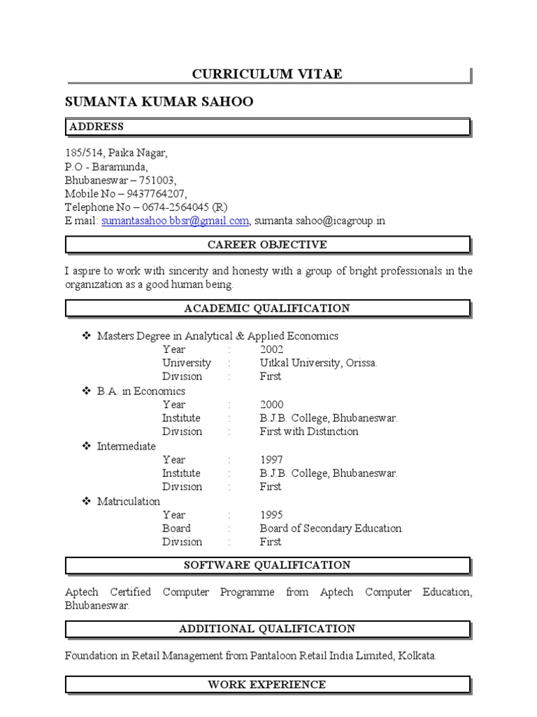 CV of Sumanta Kumar Sahoo | PDF | Computing | Business