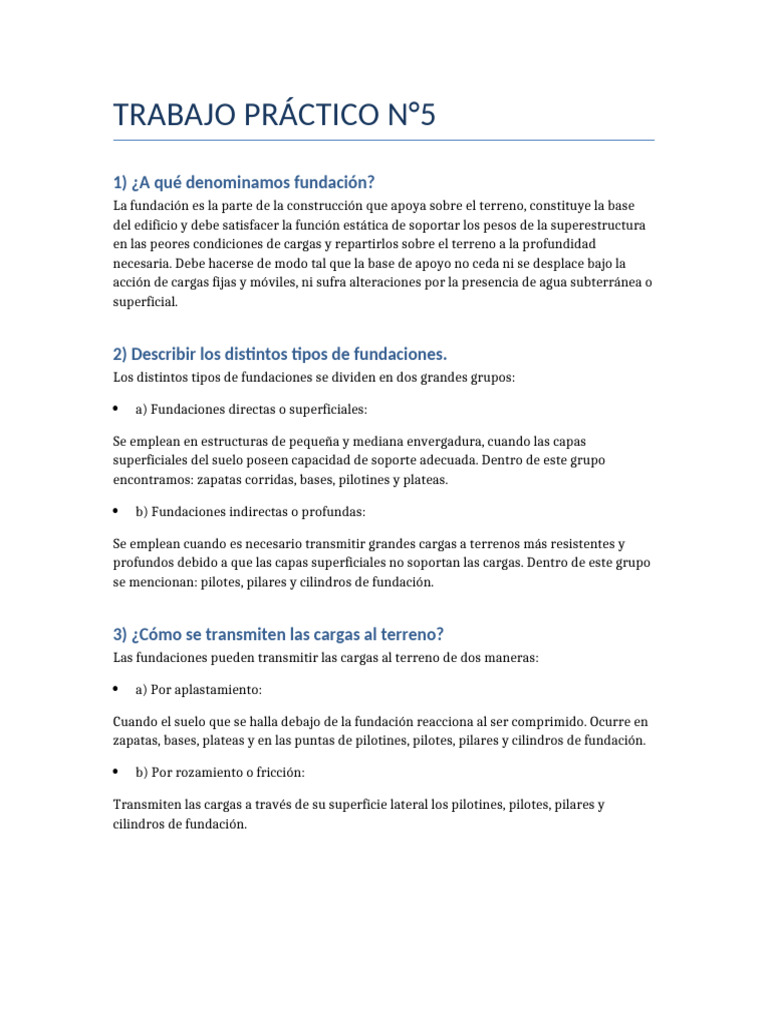 Trabajo Practico 5 Fundaciones | PDF | Fundación (Ingeniería) | Ingeniería estructural