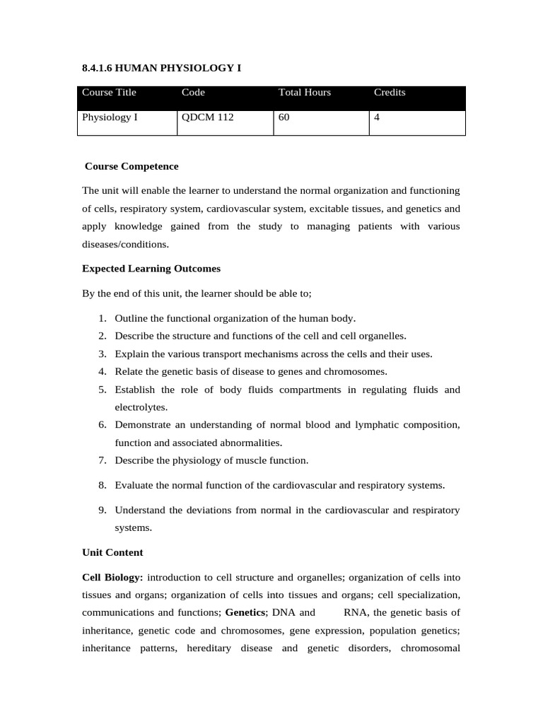 Human Physiology I Course Overview | PDF | Genetics | Cell (Biology)