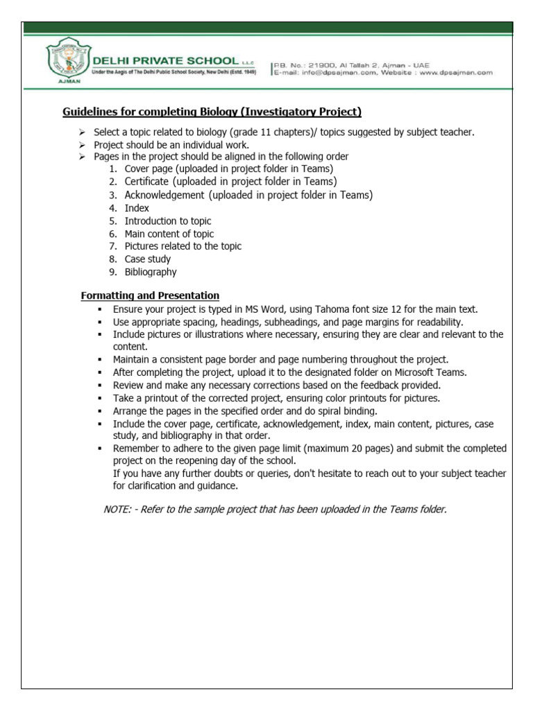 Guidelines For Project - Grade11 | PDF