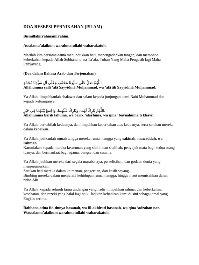 Doa Resepsi Pernikahan Islam | PDF