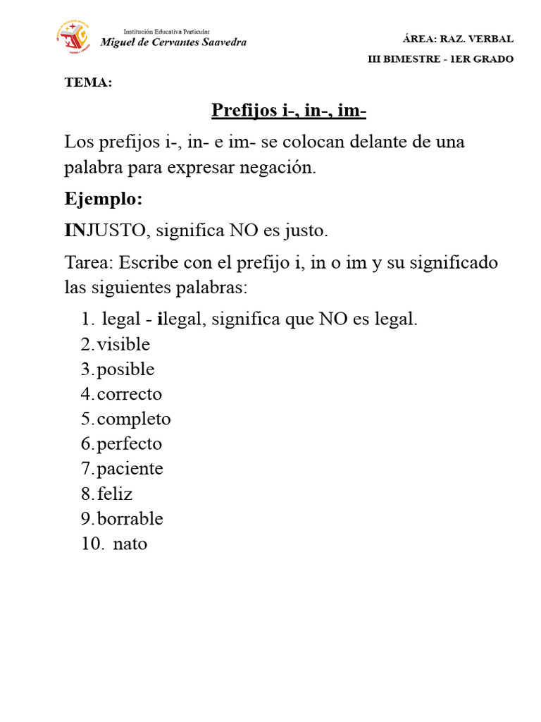 Prefijos I, In, Im | PDF