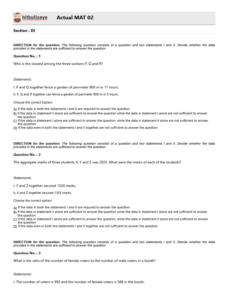 Actual MAT 02: Section: DI | PDF | Area | Risk