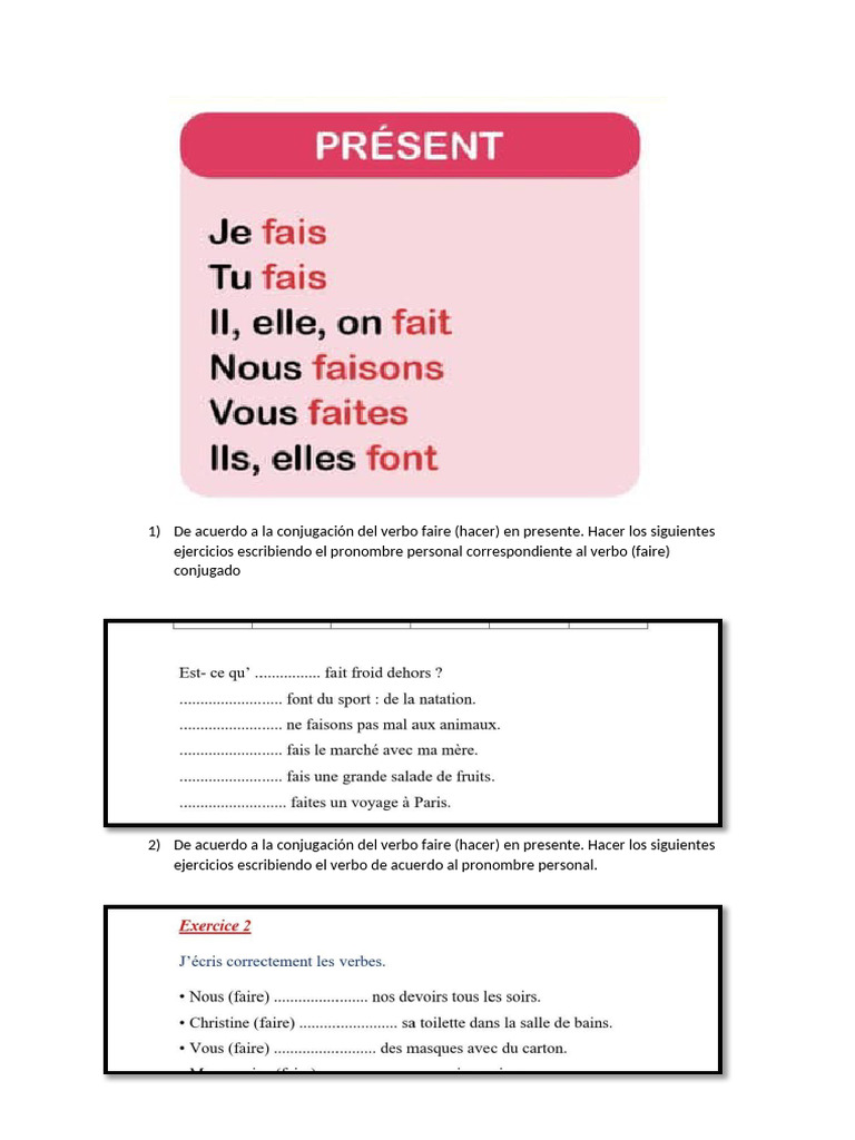 Conjugación del verbo faire en presente | PDF