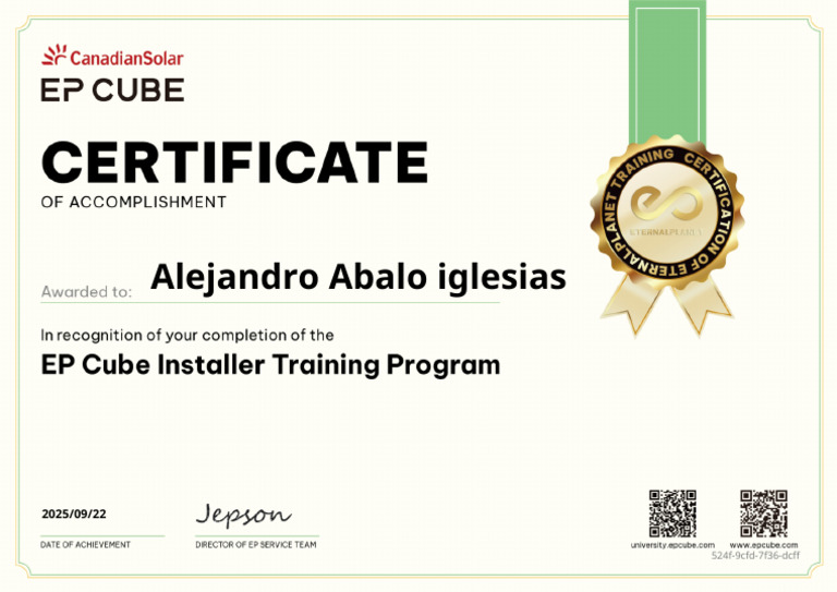 Certification Instalación de EP Cube Programa de Formación ES Alex. | PDF