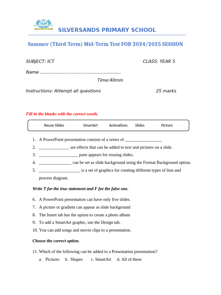 Year 5 Summer MidTerm Test | PDF