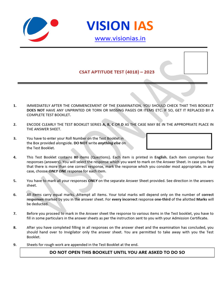 CSAT Aptitude Test 2023 Answers | PDF