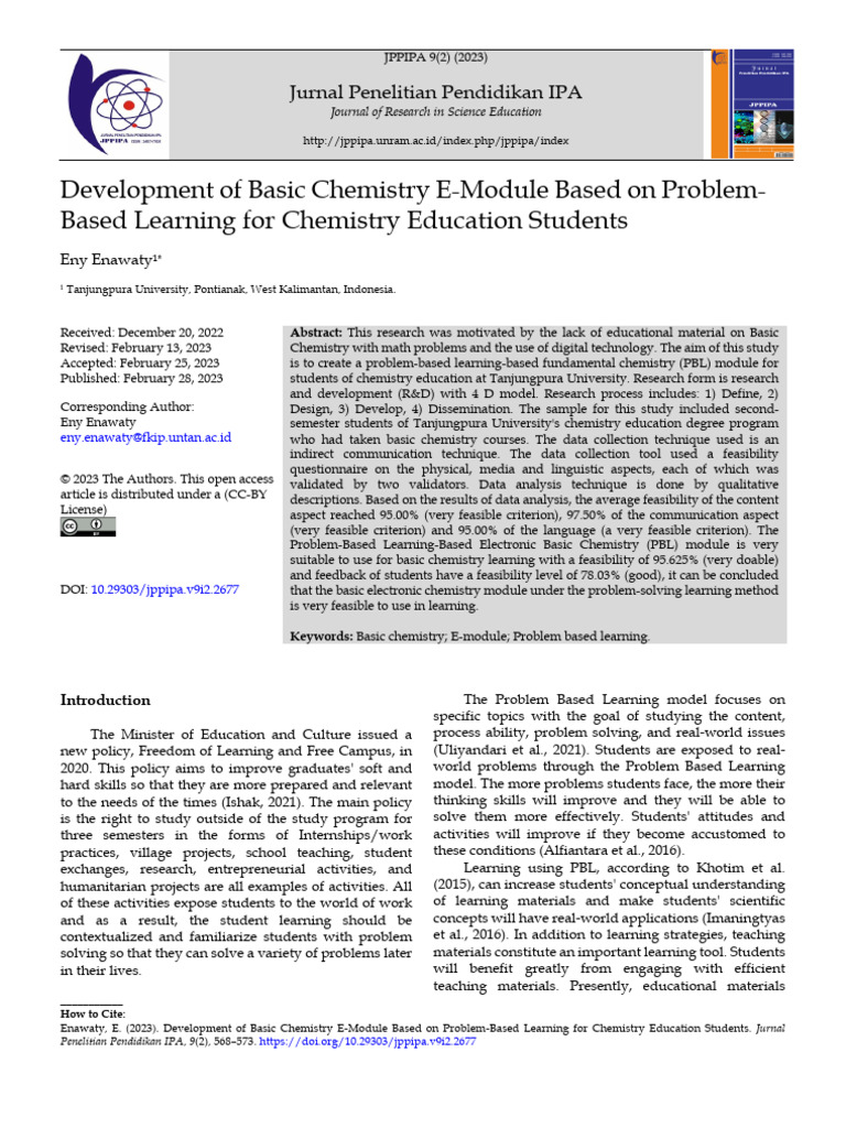 Development of Basic Chemistry E-Module Based On P | PDF | Learning | Science