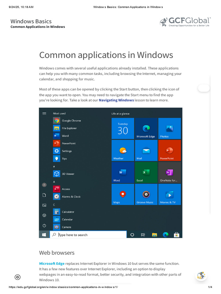 Common Windows Applications Overview | PDF | Microsoft Windows | Window ...