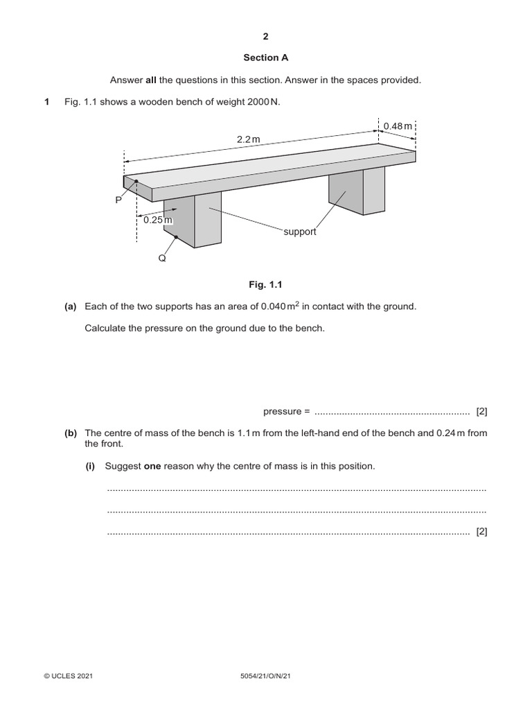 O Level Physics 5054 - 21 Paper 2 Oct - Nov 2021 | PDF | Force | Lift ...