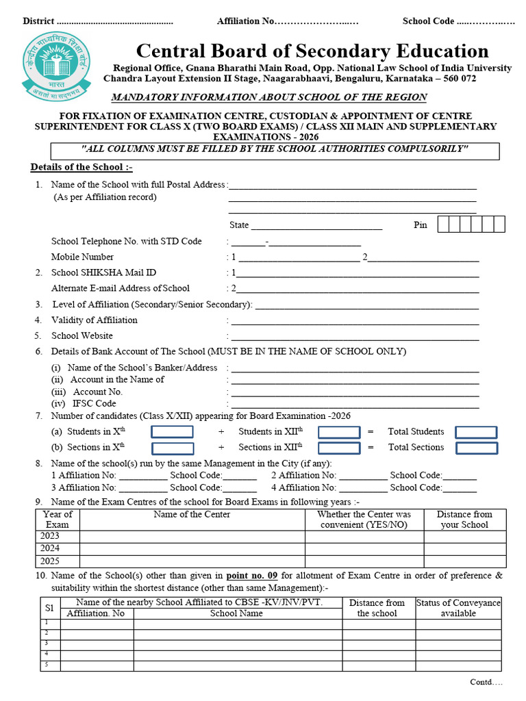 CBSE Centre Fixation Proforma 2026 | PDF