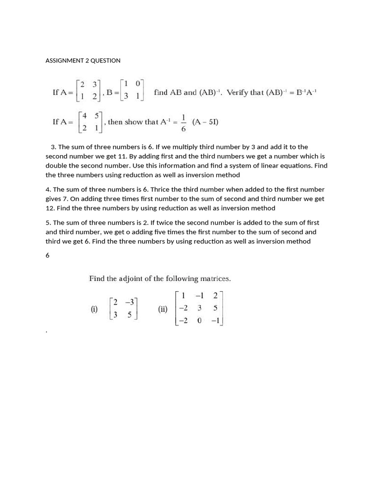 Matrix Assignment 2 Question | PDF