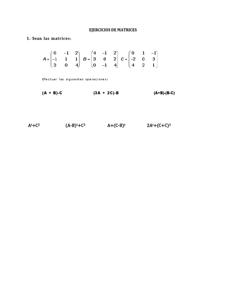 Ejercicios de Operaciones con Matrices | PDF