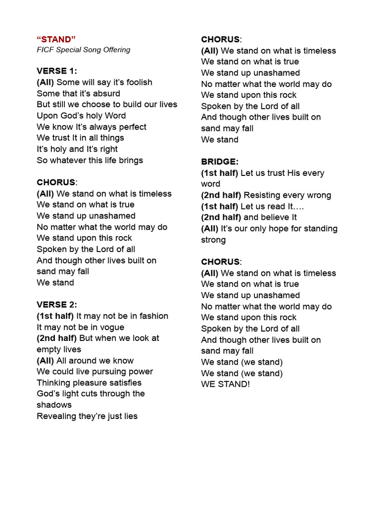 Stand Lyrics | PDF