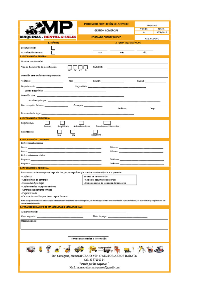 Formulario de Solicitud de Cliente Nuevo | PDF