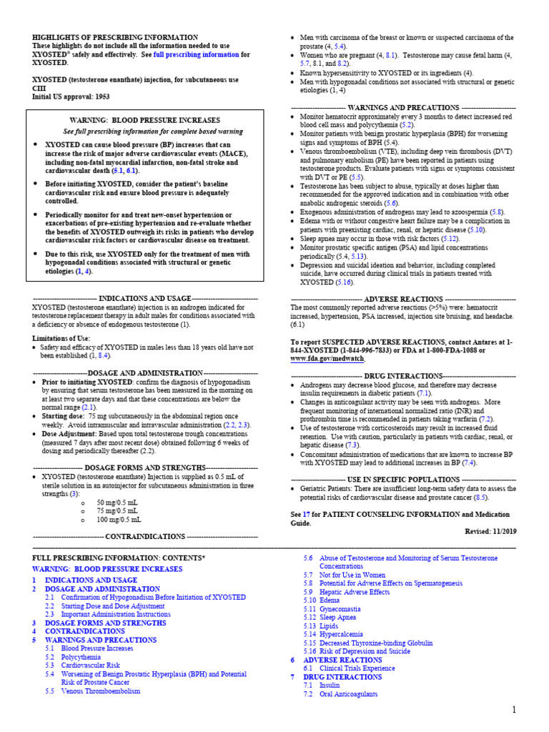 XYOSTED Testosterone Injection Overview | PDF | Endocrine System | Medicine