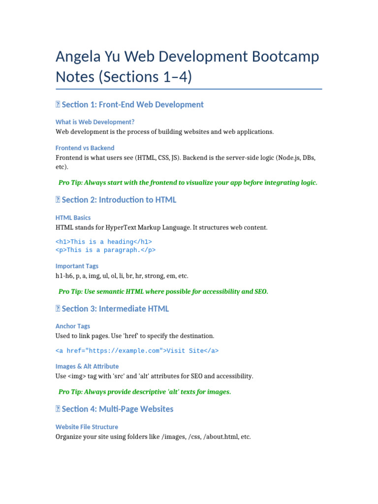 Angela Yu Web Dev Sections 1 To 4 Detailed Notes1 | PDF