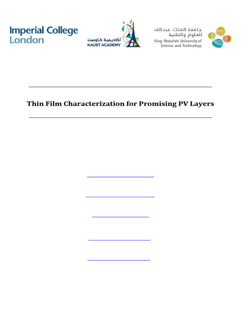 Thin Film Characterization For Promising PV Layers Report1 | PDF ...